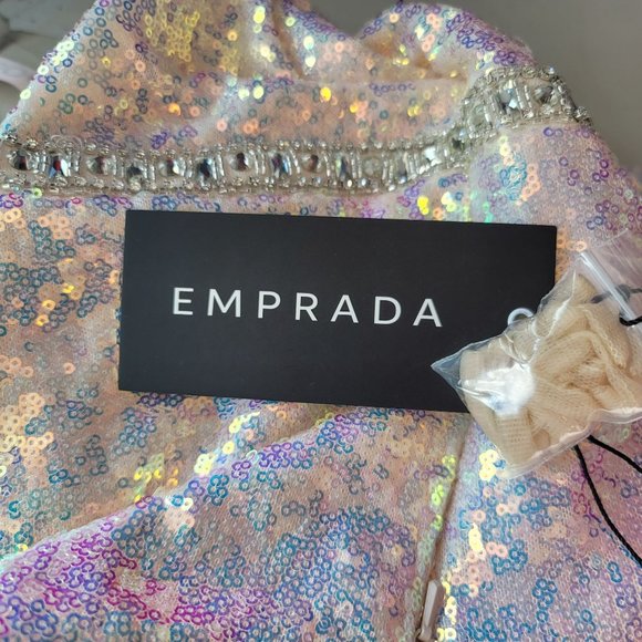 Emprada | Dresses | Nwt Emprada Vanessa Opal White Multi Off Shoulder Sequin Gown Dress Medium ...